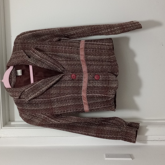 Jeanette USA | Jackets & Coats | Tweed Blazer With Pink Velvet Ribbons ...